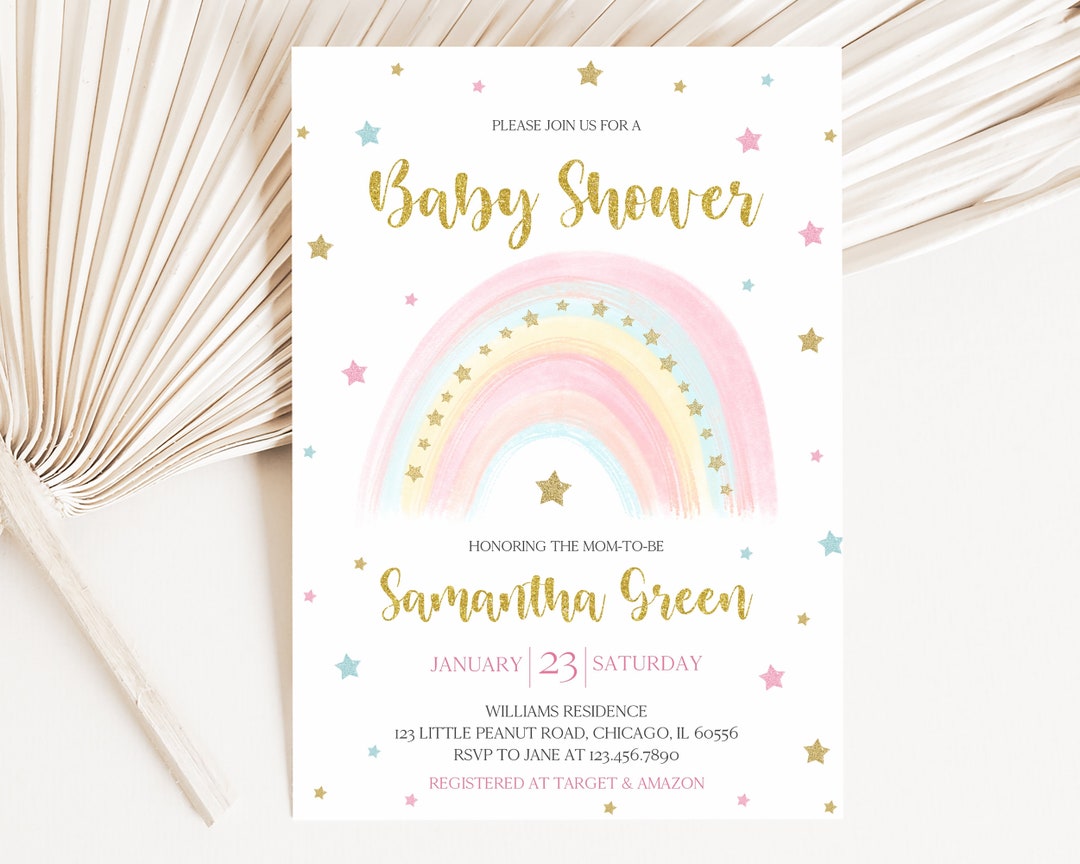 Editable Rainbow Baby Shower Invitation, Pastel Rainbow Baby Shower ...
