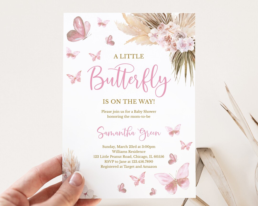 Editable Boho Butterfly Baby Shower Invitation, A Little Butterfly Baby ...