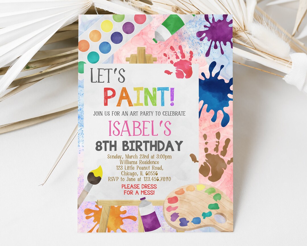 Editable Art Birthday Party Invitation, Let's Paint Birthday Party ...