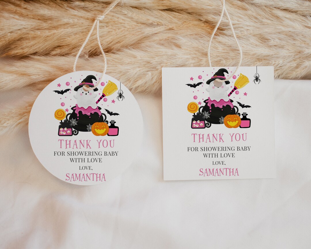 Editable A Baby is Brewing Pink Halloween Baby Shower Favor Tag, Little ...
