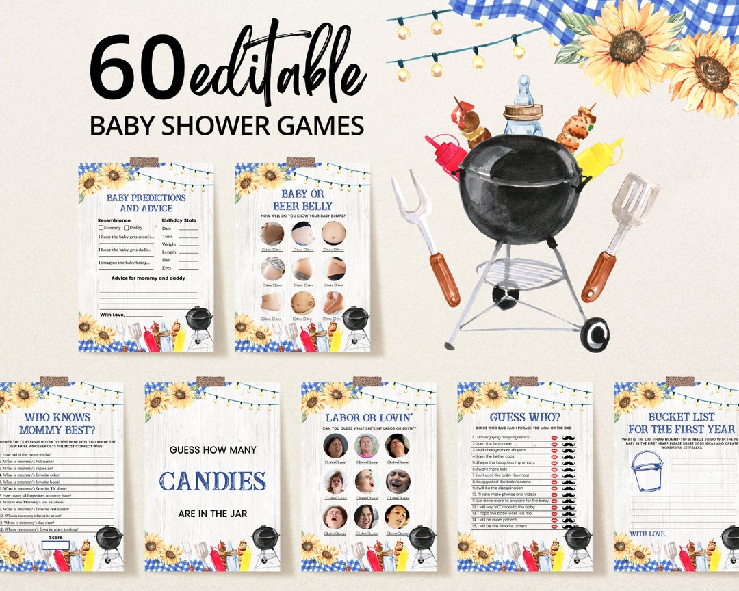 Editable Boy BBQ Baby Shower Game Bundle, Backyard Baby Shower Game ...