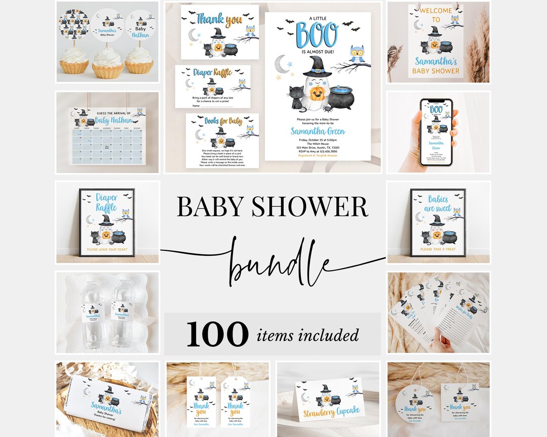Editable Blue A Little Boo Baby Shower Bundle, Boy Halloween Baby ...