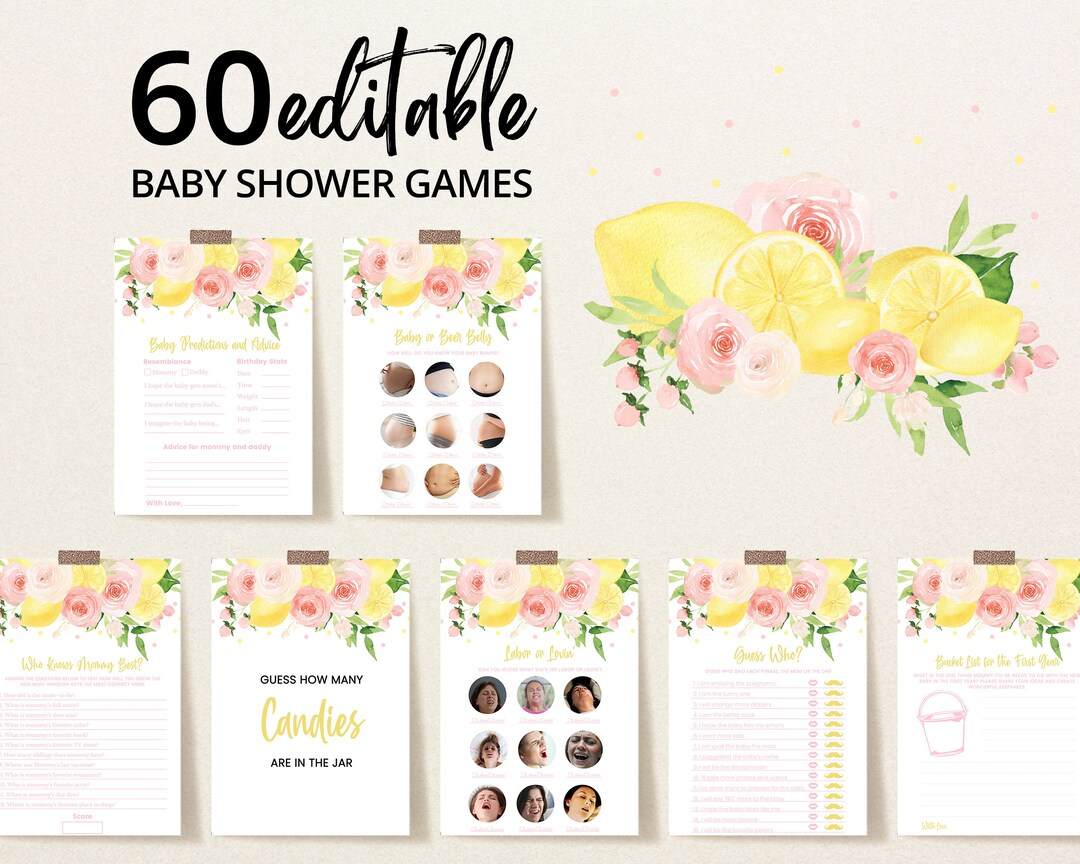 Editable Lemonade Baby Shower Game Bundle, Sunshine Lemonade Baby ...