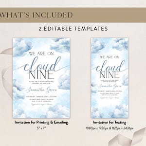 Editable on Cloud 9 Baby Shower Invitation, Blue Cloud Nine Baby Shower ...