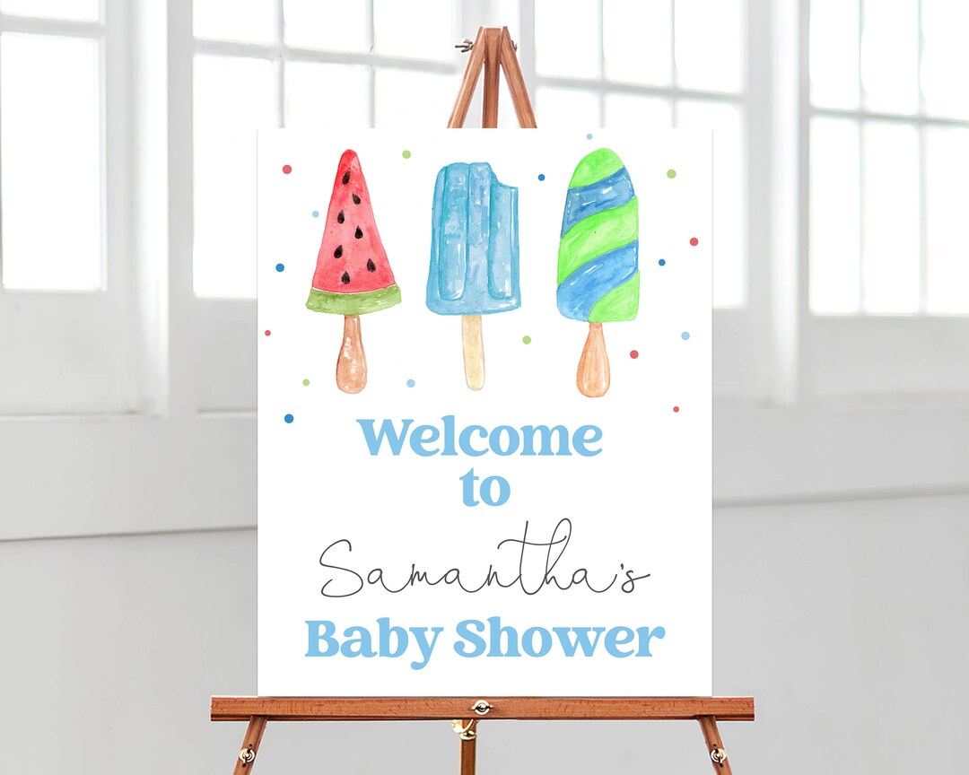 Editable She's Ready to Pop Baby Shower Welcome Sign, Blue Popsicle ...