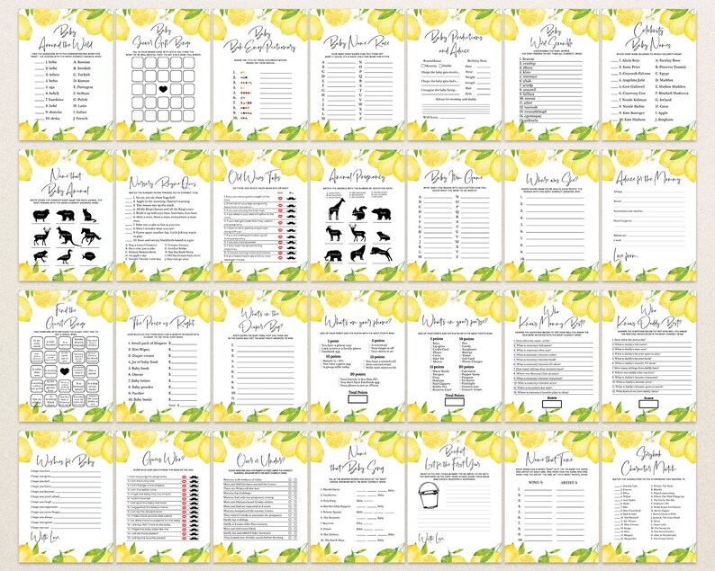 Editable Lemon Baby Shower Games Bundle Lemon Gender Neutral - Etsy