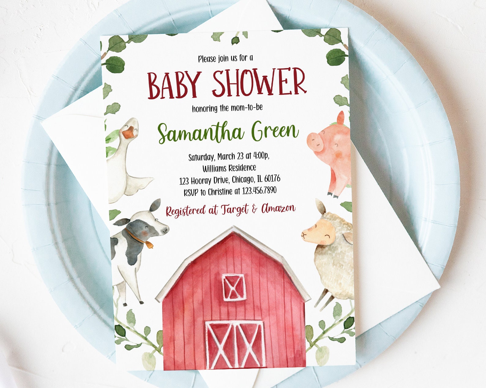 Editable Farm Baby Shower Invitation Greenery Farm Baby - Etsy