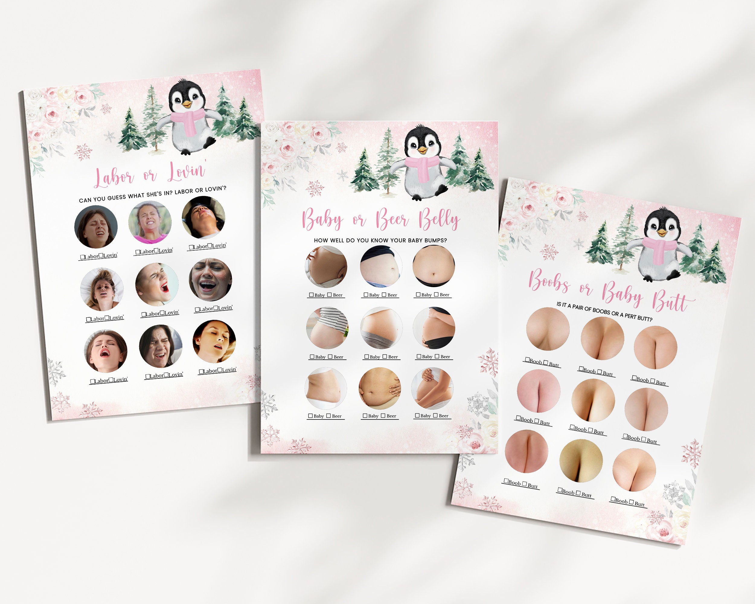 Editable Pink Winter Penguin Baby Shower Game Bundle, Baby It's Cold ...