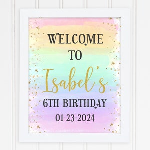 Editable Rainbow Birthday Welcome Sign, Bright Rainbow Birthday Poster ...