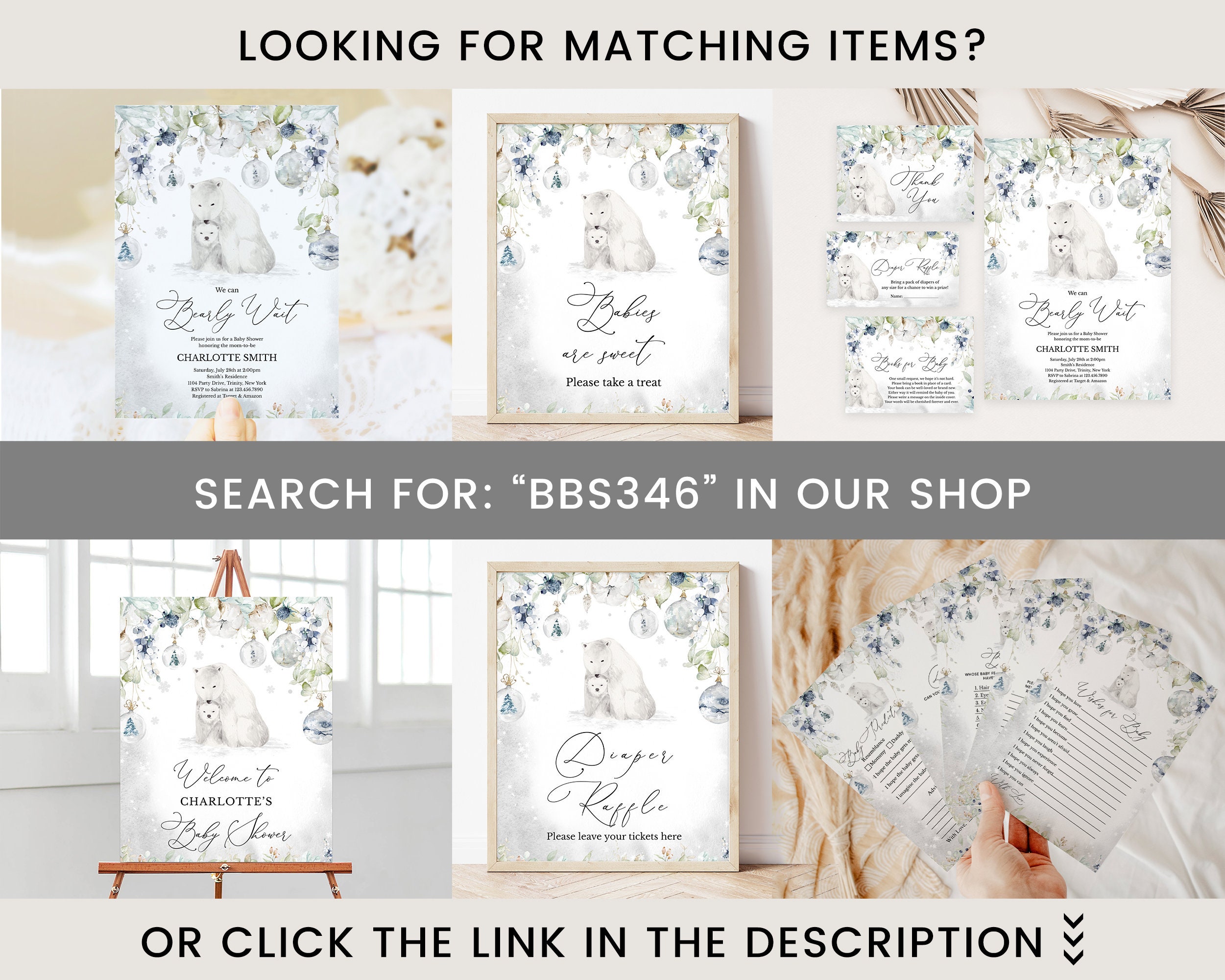 Editable Winter Polar Bear Baby Shower Game Bundle, Greenery Winter ...