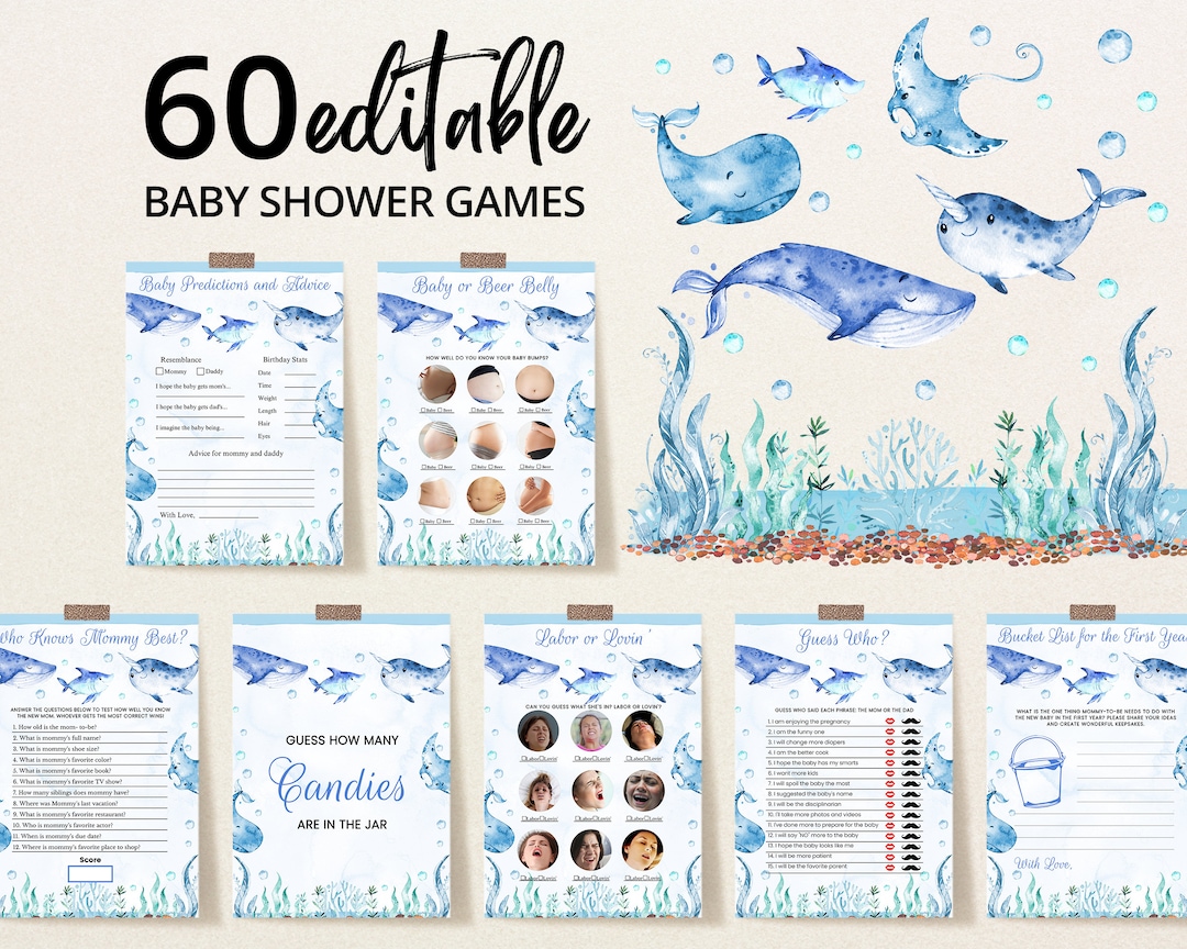 Editable Under the Sea Baby Shower Game Bundle, Ocean Baby Shower Game ...