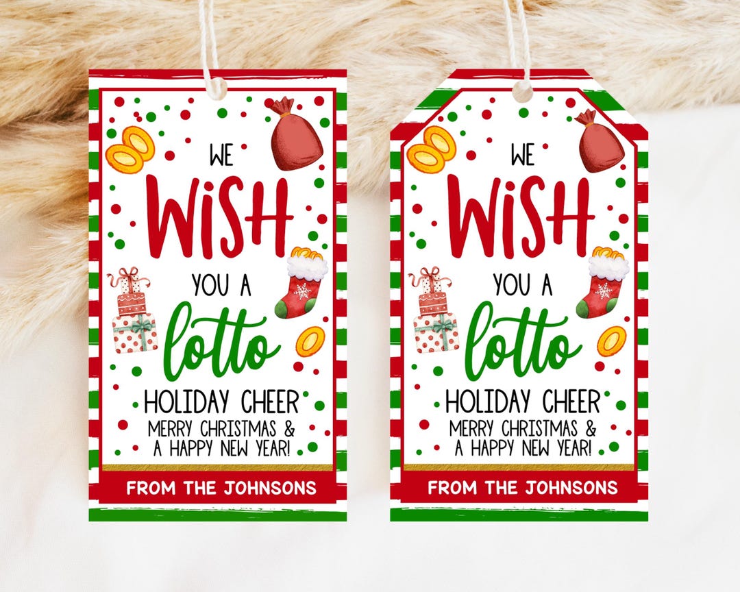 Editable We Wish You a Lotto Holiday Cheer Tag, Lotto Gift Tag, Lottery ...