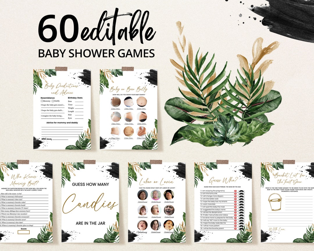 Editable Tropical Baby Shower Game Bundle, Greenery Baby Shower Game ...