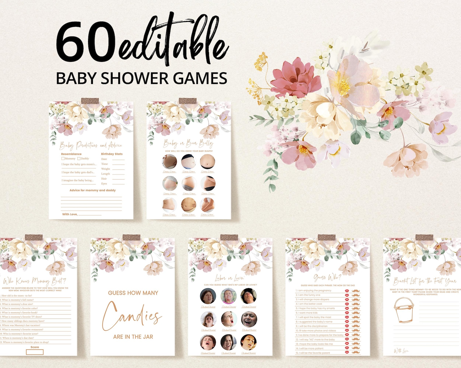 Editable Baby in Bloom Baby Shower Game Bundle, Spring Flowers Baby ...