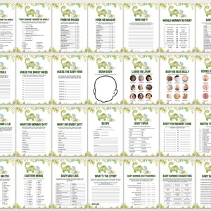Editable Dinosaur Baby Shower Game Bundle, Boho Greenery Dinosaur Baby ...