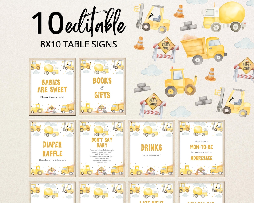 Editable Baby Under Construction Baby Shower Table Sign, Modern ...