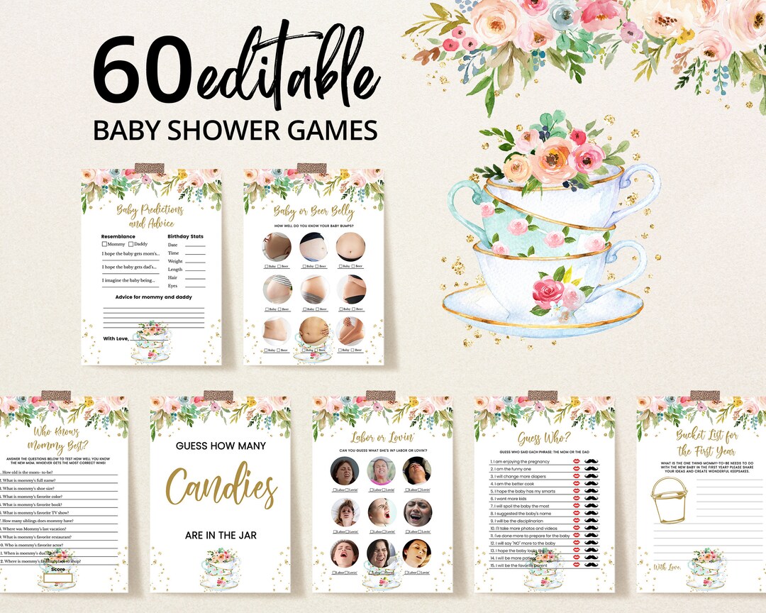 Editable Garden Tea Party Shower Game Bundle, Floral Tea Party Baby ...