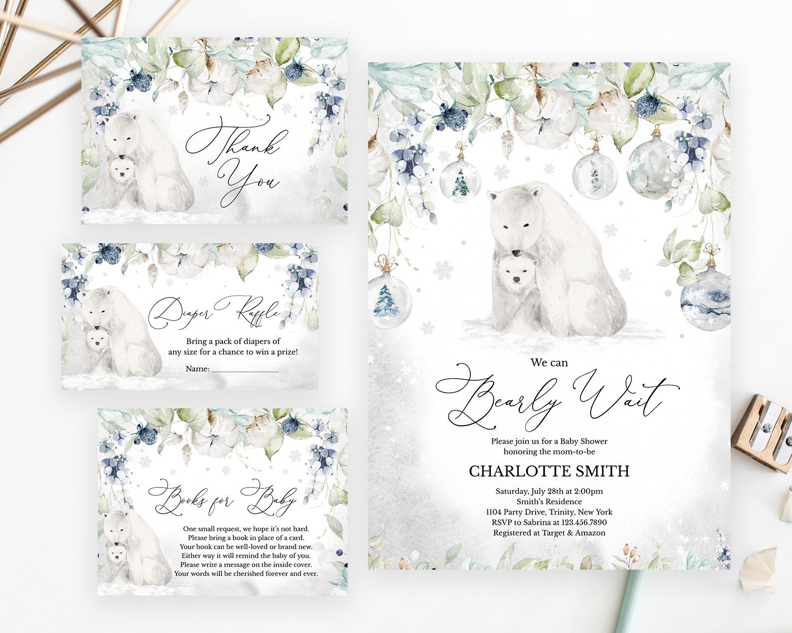 Editable Winter Polar Bear Baby Shower Invitation Bundle - Etsy
