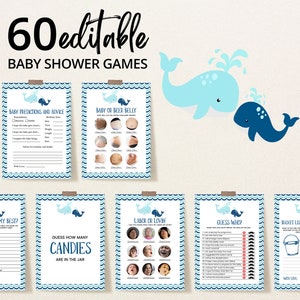 Editable Whale Baby Shower Game Bundle, Blue Whale Baby Shower Games ...