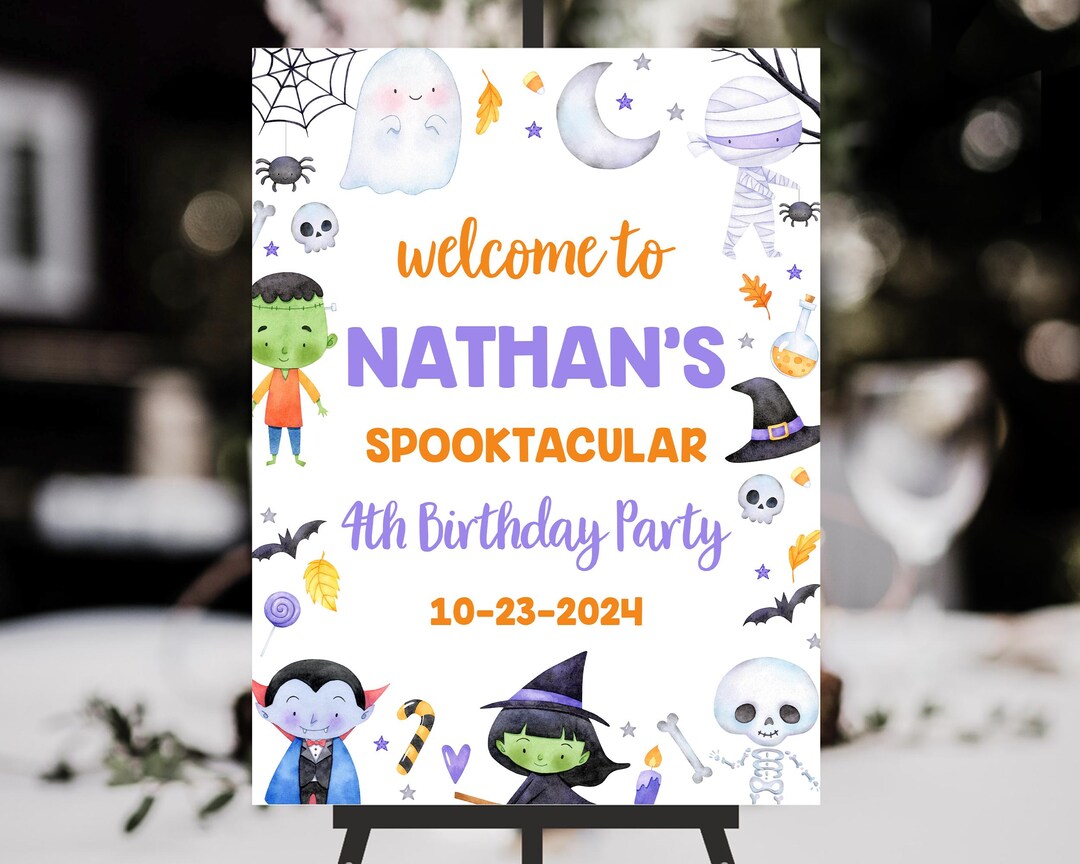 Editable Spooktacular Costume Party Halloween Birthday Welcome Sign ...