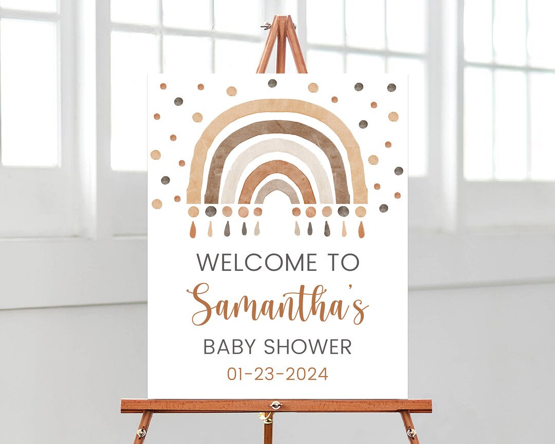 Editable Boho Rainbow Baby Shower Welcome Sign, Rustic Rainbow Baby ...