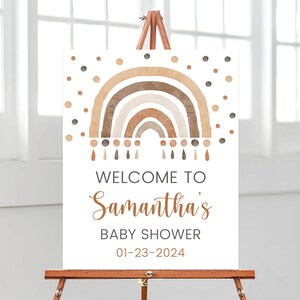 Editable Boho Rainbow Baby Shower Welcome Sign, Rustic Rainbow Baby ...