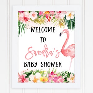 Editable Floral Flamingo Baby Shower Welcome Sign, Tropical Flamingo ...