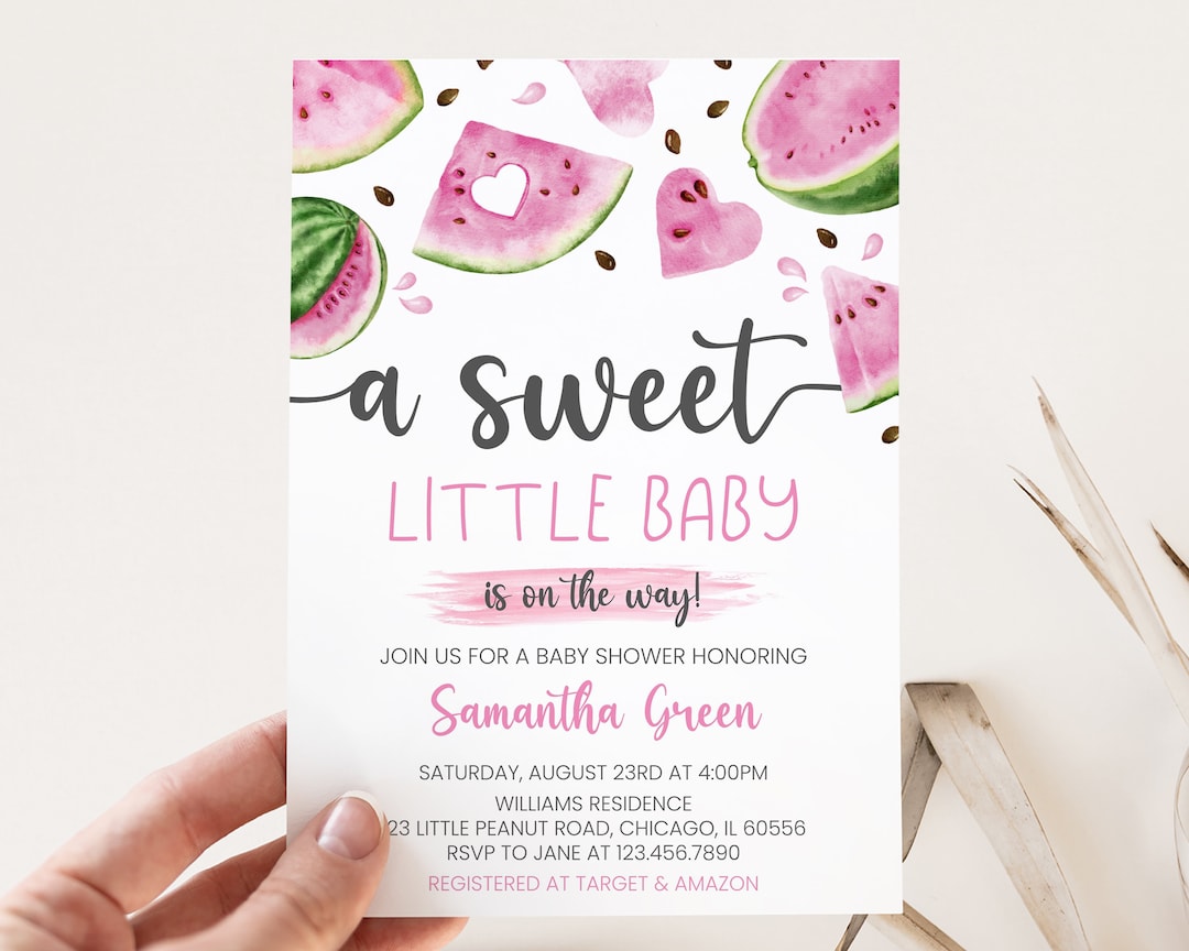 Editable Pink Watermelon Baby Shower Invitation, Watermelon Baby Shower ...