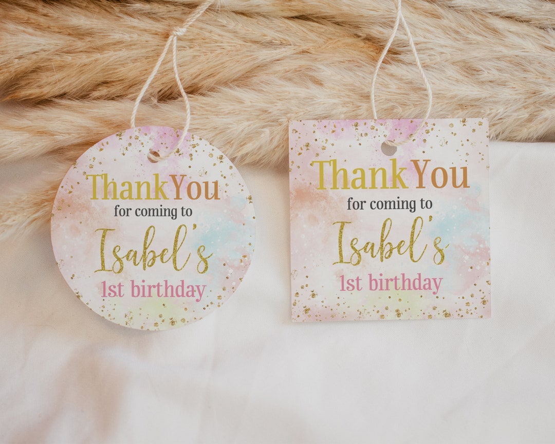Editable Rainbow Birthday Favor Tag, Pastel Rainbow Birthday Thank You ...