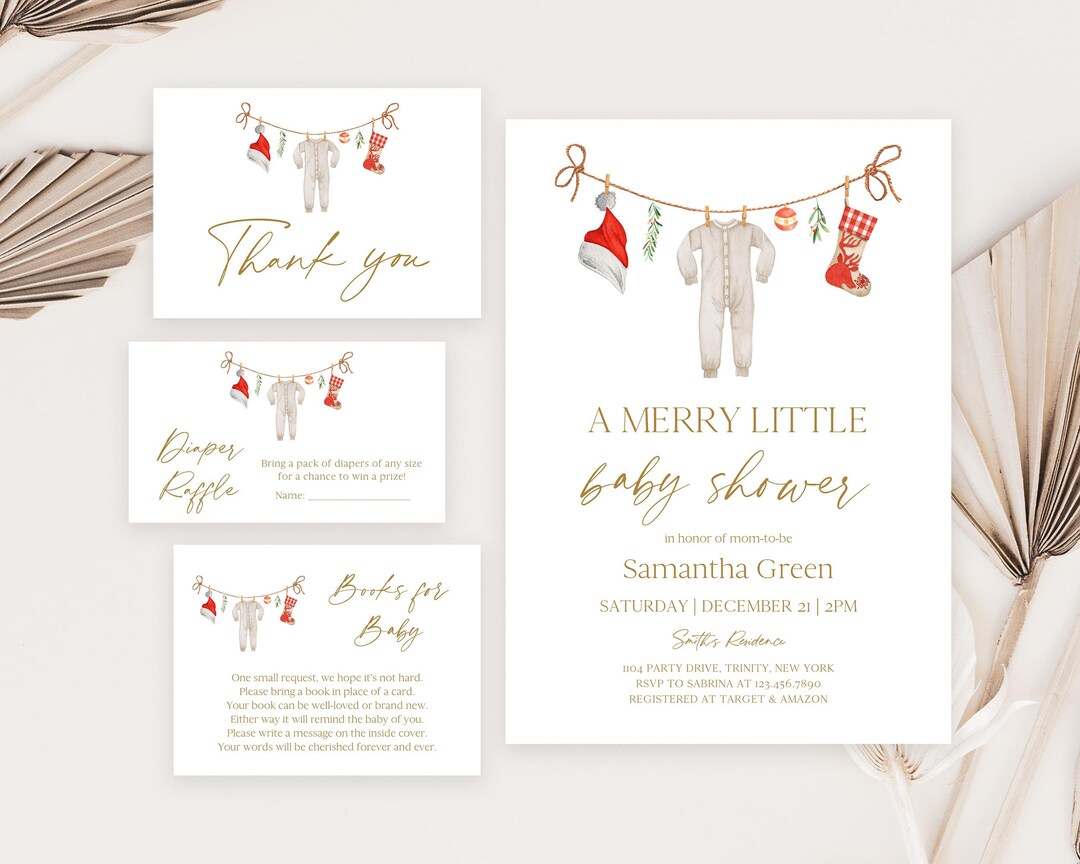 Editable Gender Neutral Merry Little Baby Shower Invitation Bundle ...
