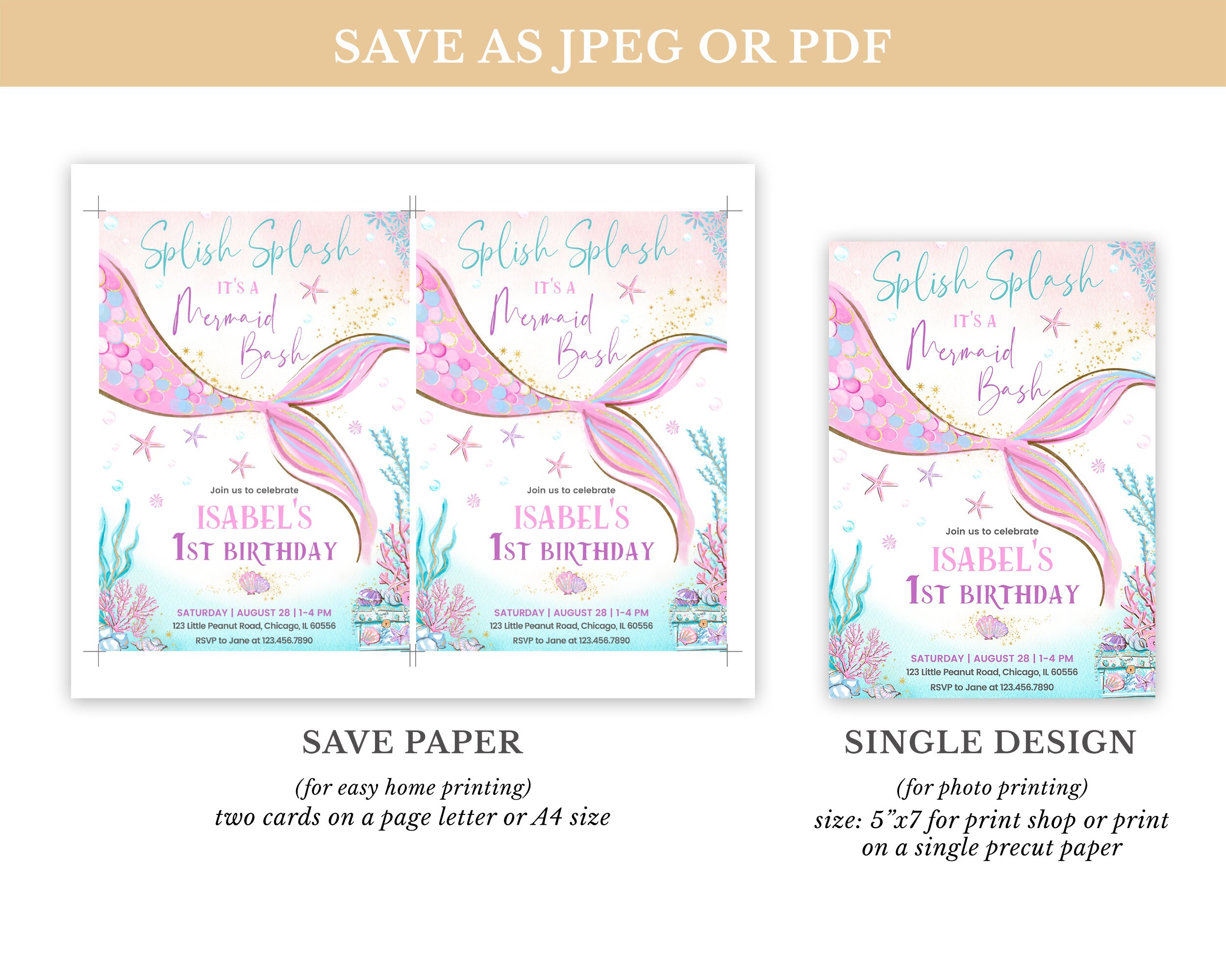 Editable Mermaid Birthday Invitation, Mermaid Bash Under the Sea ...