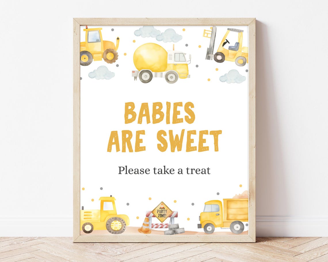 Editable Baby Under Construction Baby Shower Table Sign, Modern ...