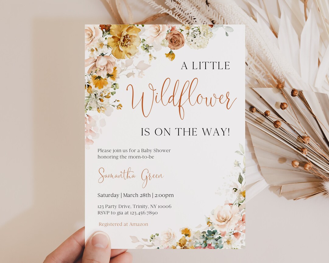 Editable A Little Wildflower Baby Shower Invitation, Baby in Bloom Baby ...