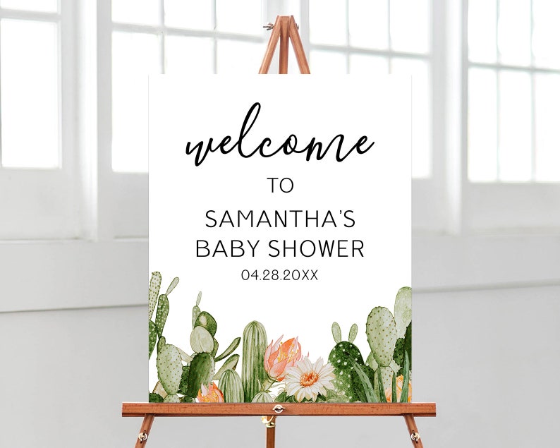 Editable Cactus Baby Shower Welcome Sign Succulent Welcome - Etsy