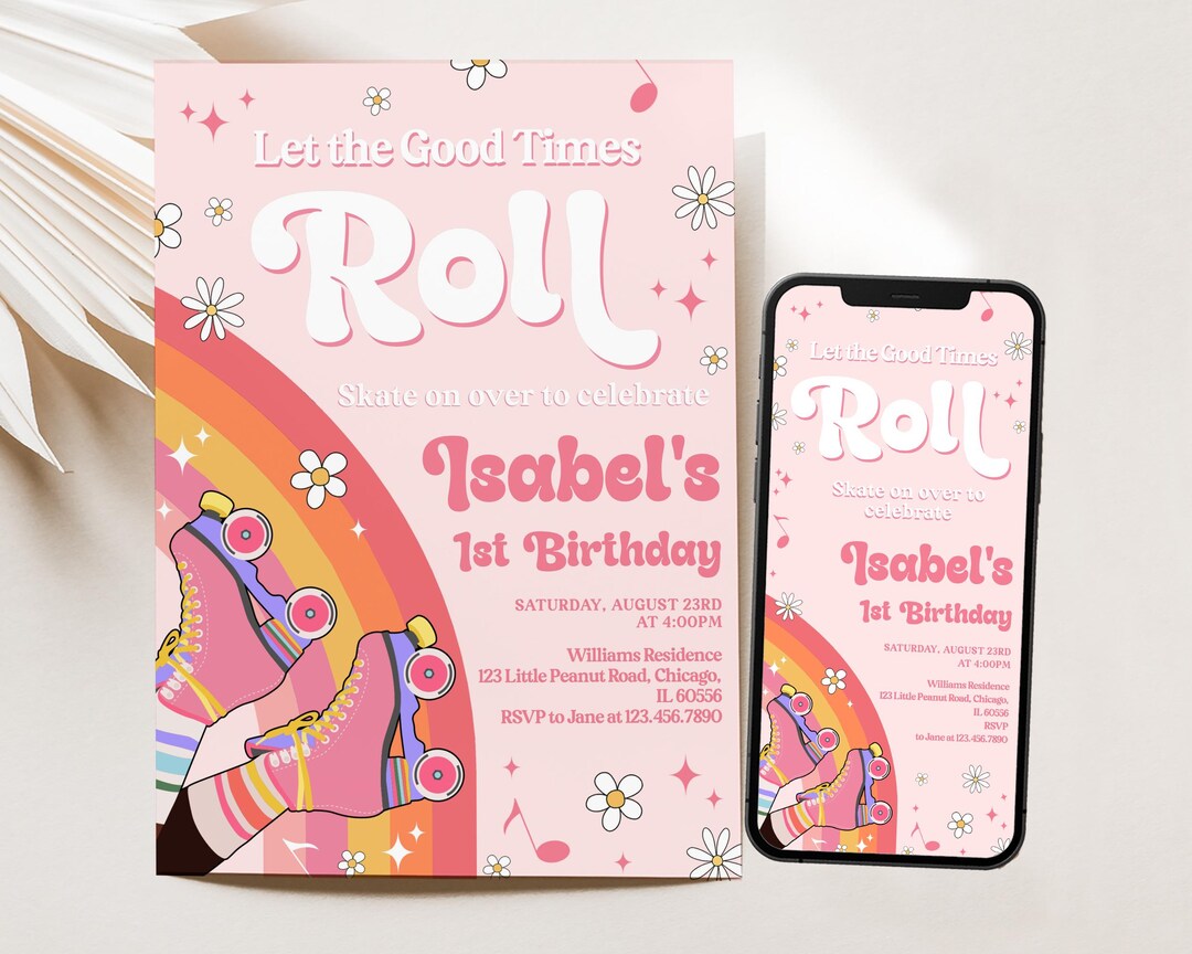 Editable Let the Good Times Roll Birthday Invitation, Retro Roller ...