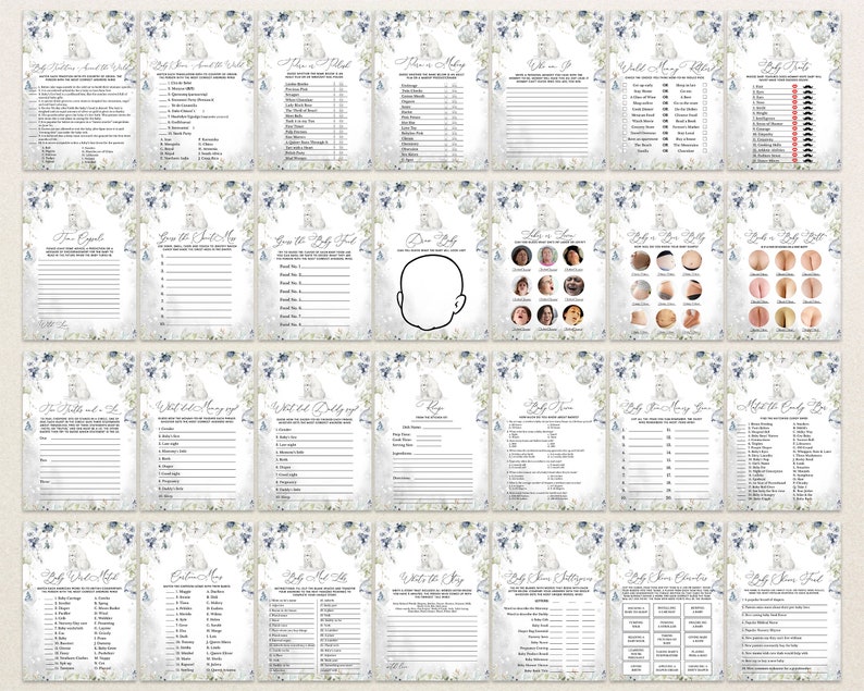 Editable Winter Polar Bear Baby Shower Game Bundle, Greenery Winter ...