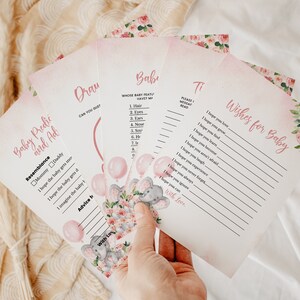 Editable Pink Girl Elephant Baby Shower Game Bundle, Pink Floral ...
