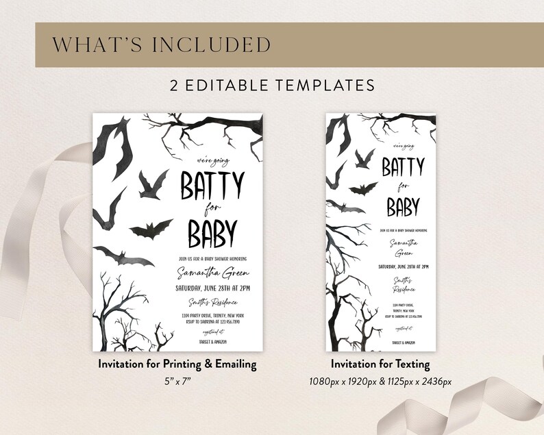 Editable We're Going Batty for Baby Shower Invitation, Gender Neutral ...