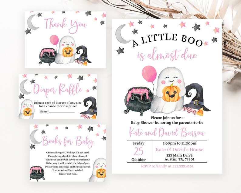 Editable Pink A Little Boo Baby Shower Invitation Bundle Girl - Etsy
