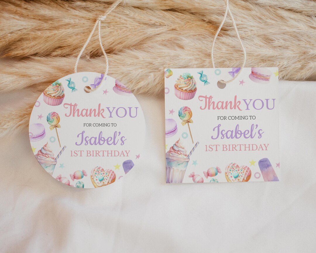 Editable She's a Sweet One Birthday Favor Tag, Candy Land Sweet Treats ...