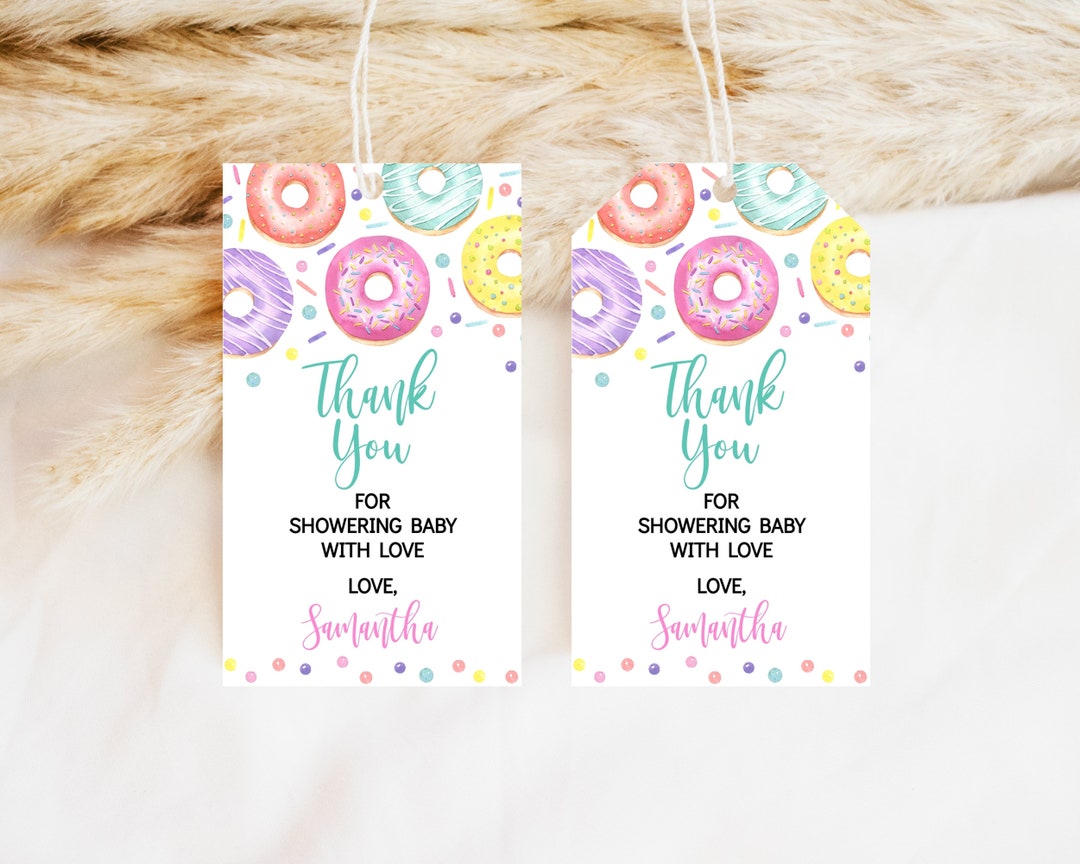 Editable Donuts and Diapers Baby Shower Favor Tag Girl Donuts - Etsy