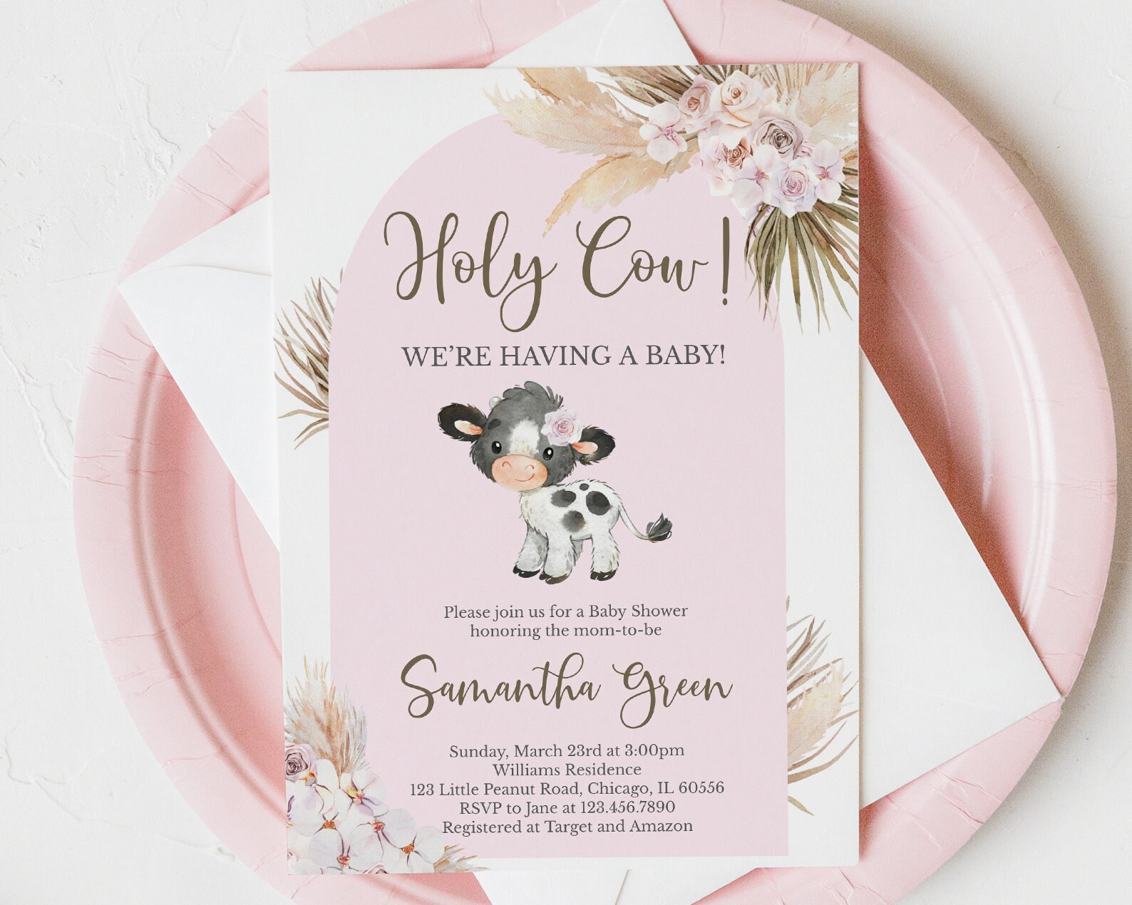 Editable Holy Cow Baby Shower Invitation Girl Pink Cow Baby - Etsy