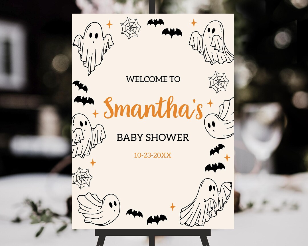 Letrero de bienvenida para baby shower "A Little Boo", naranja ...
