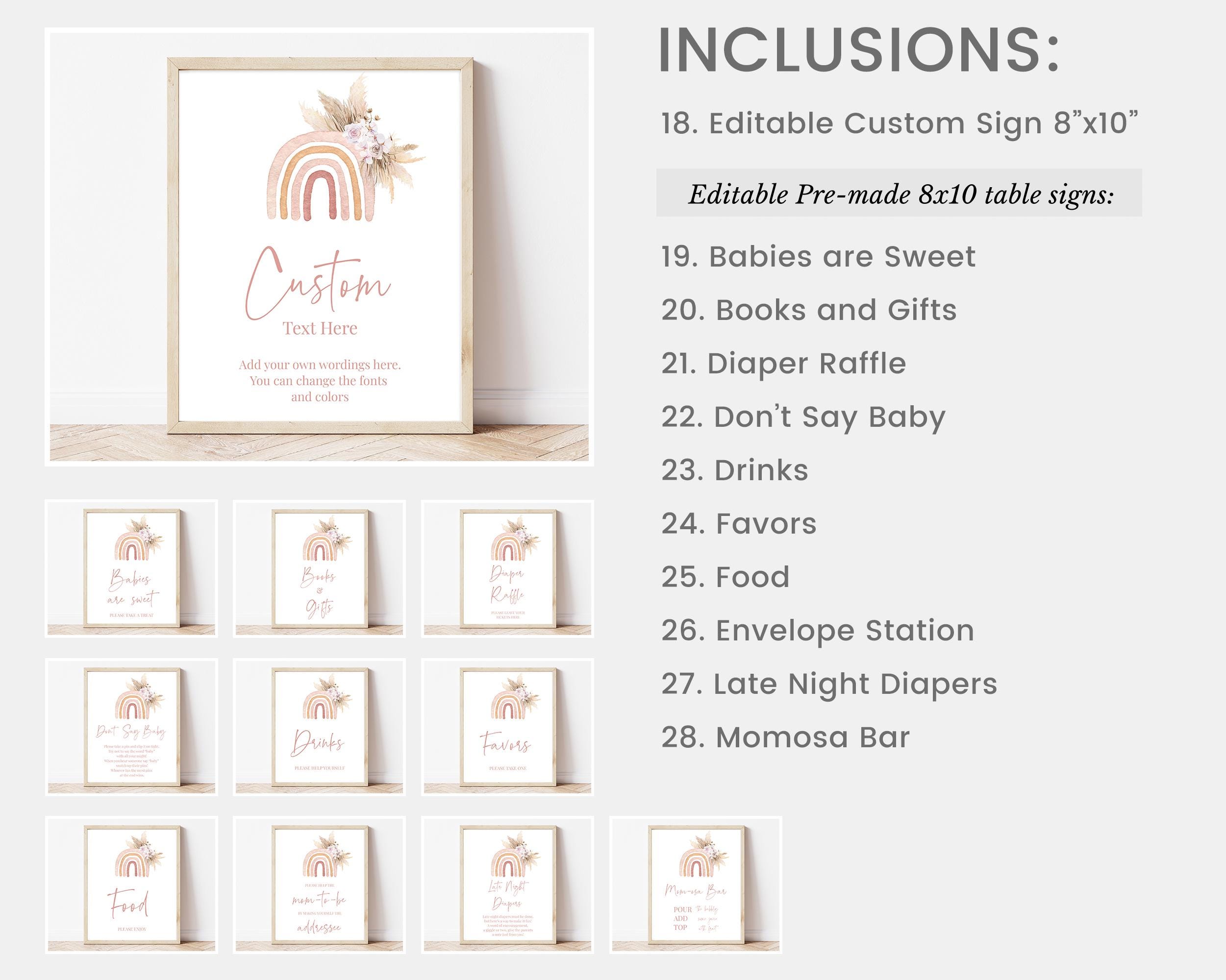 Editable Boho Rainbow Baby Shower Bundle, Rustic Rainbow Game Pack ...