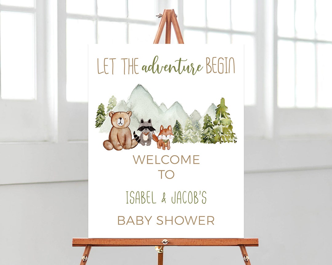Editable Let the Adventure Begin Woodland Baby Shower Welcome Sign ...
