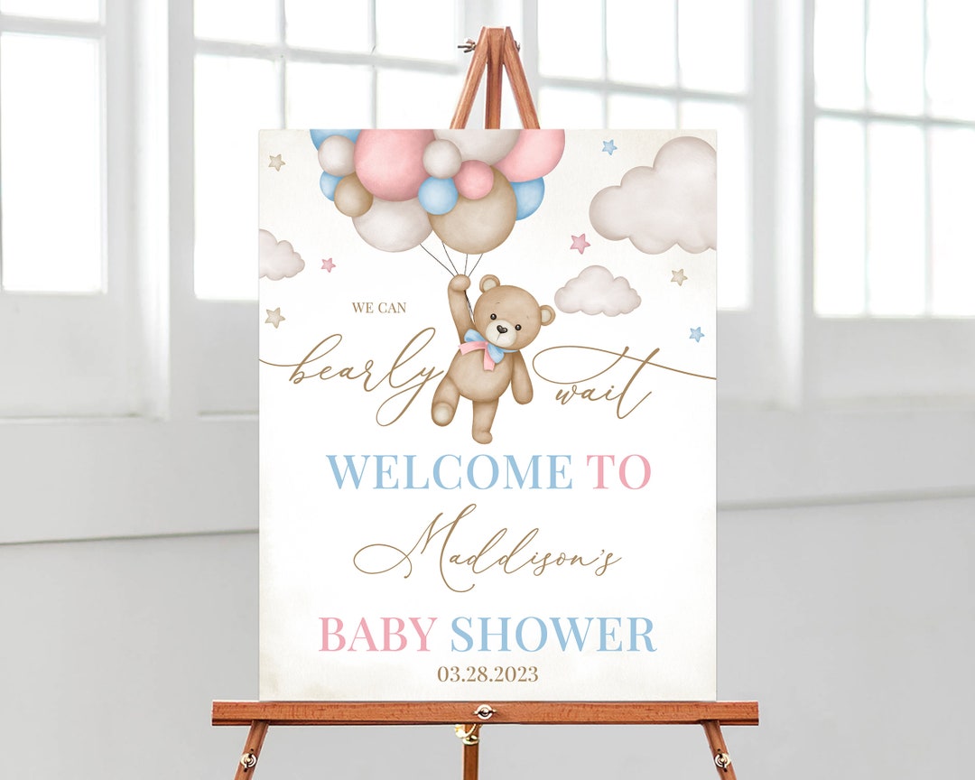 Editable Gender Revel Bear Baby Shower Welcome Sign, Girl Boy We Can ...