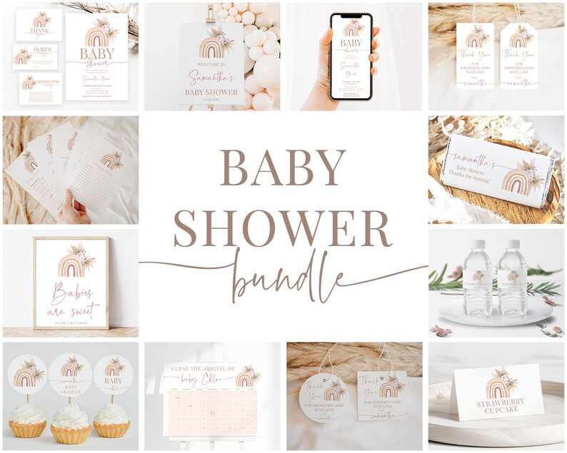 Editable Boho Rainbow Baby Shower Bundle Rustic Rainbow Baby - Etsy