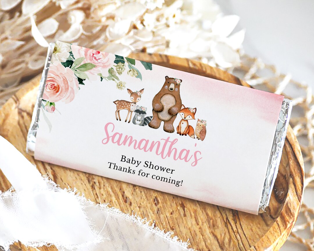 Editable Woodland Baby Shower Chocolate Wrapper, Girl Woodland Baby ...