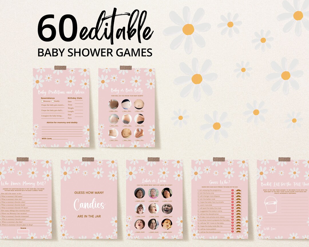 Editable Daisy Baby Shower Game Bundle, Bohemian Daisy Baby Shower Game ...