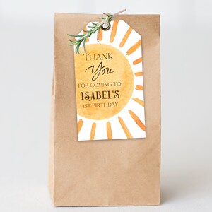 Editable First Trip Around the Sun Birthday Favor Tag, Boho Sunshine ...